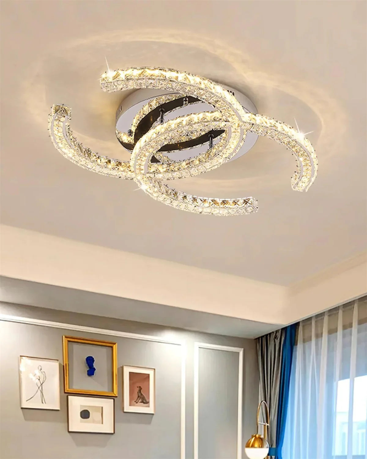 Modern Double C Crystal Ceiling Lamp — Illuminate with Contemporary El ...
